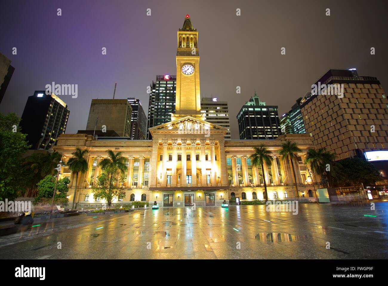 City Hall Illuminated, Brisbane, Queensland, Australia, Oceania Stock ...