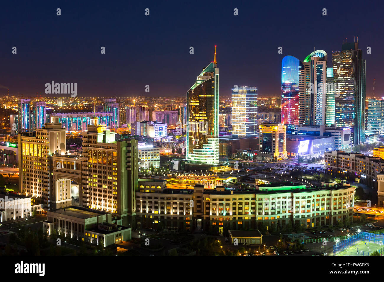 The city center and central business district at night, Astana ...