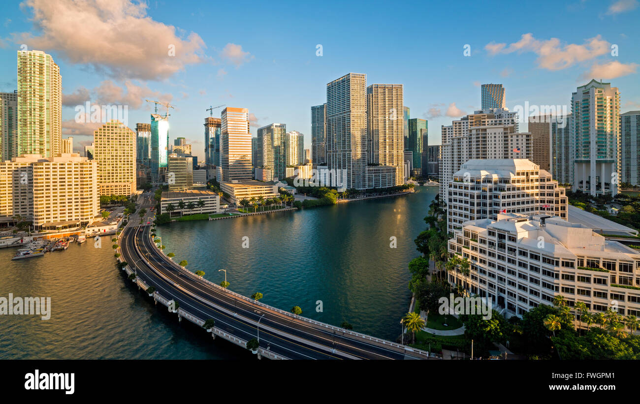 View from Brickell Key, a small island covered in apartment towers ...