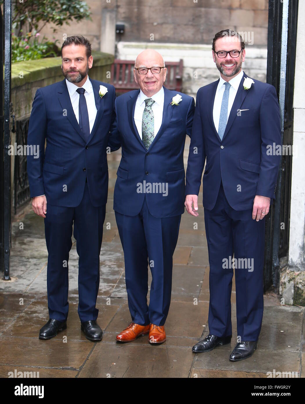 Rupert Murdoch and Jerry Hall attend a wedding blessing at St. Bride's ...