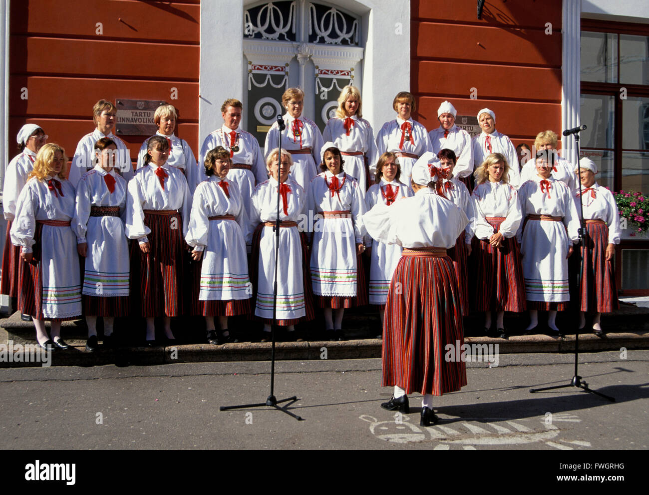 Tartu, traditional folk singing at town hall square, Estonia, Europe ...