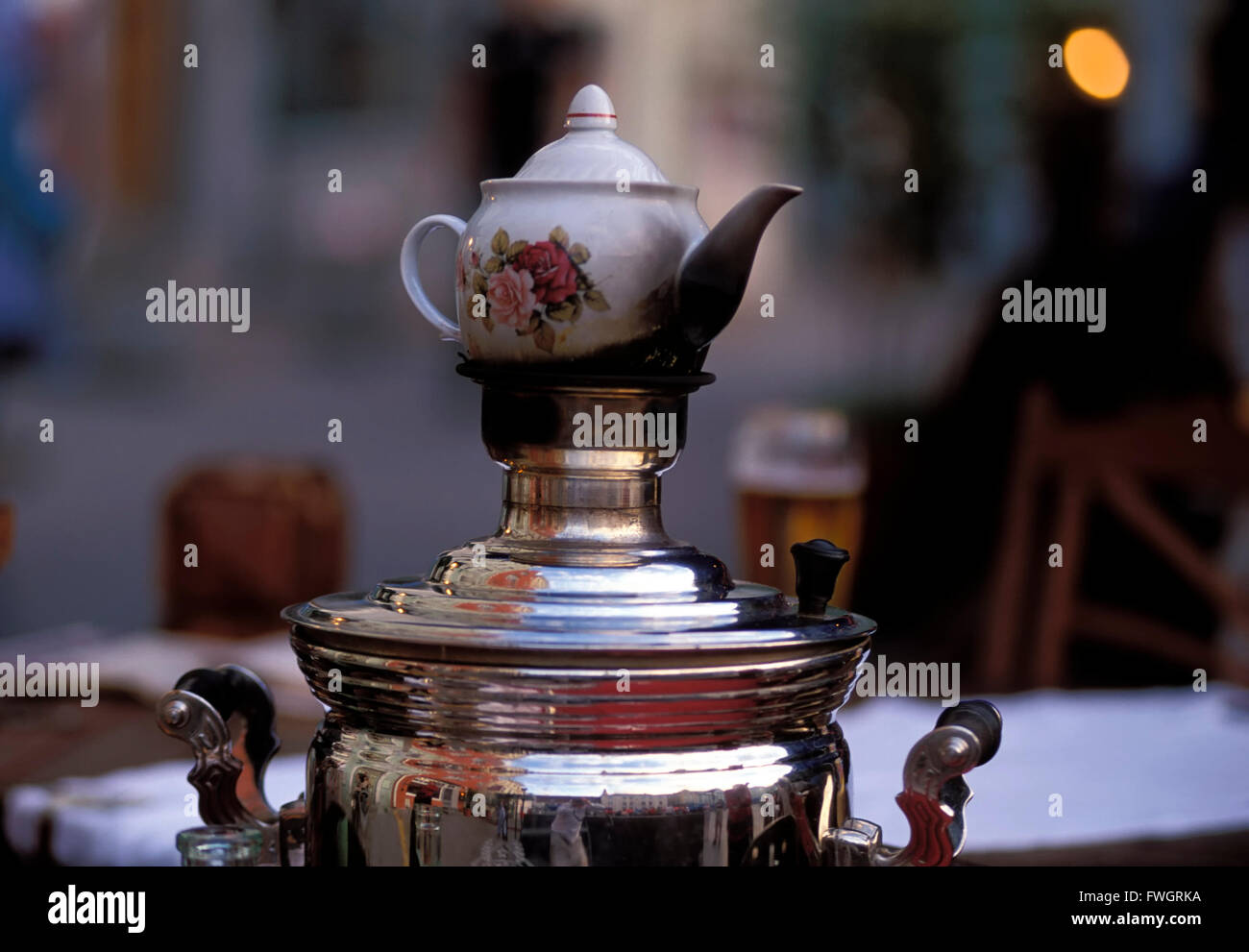 Tea Samowar in a Restaurant at town hall square Raekoja Plats, Tallinn ...