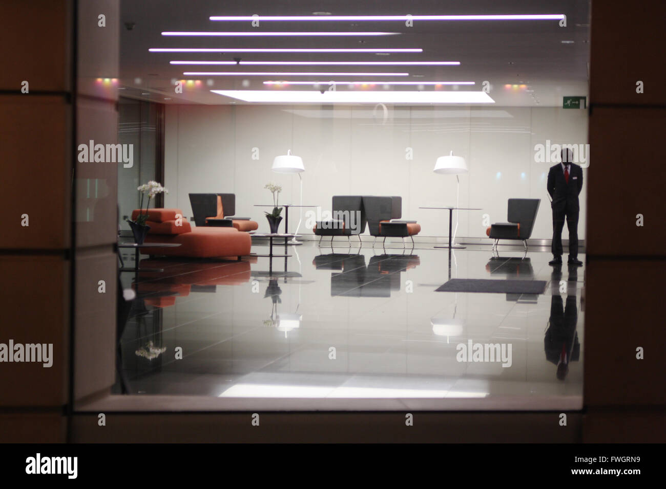 A security guard working at an office in the City of London Stock Photo ...
