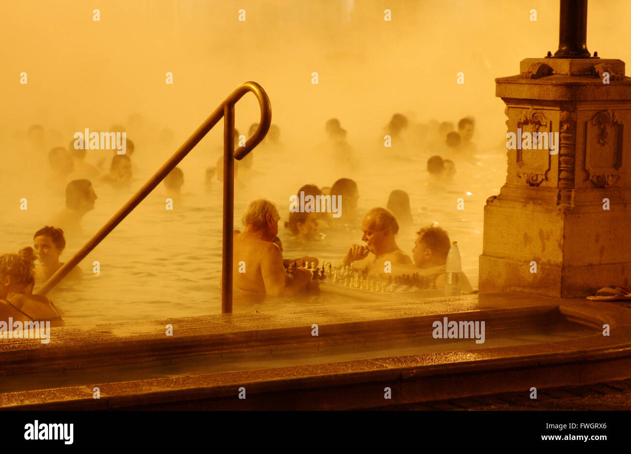 Men playing chess at the Szechenyi thermal baths in Budapest, Hungary ...