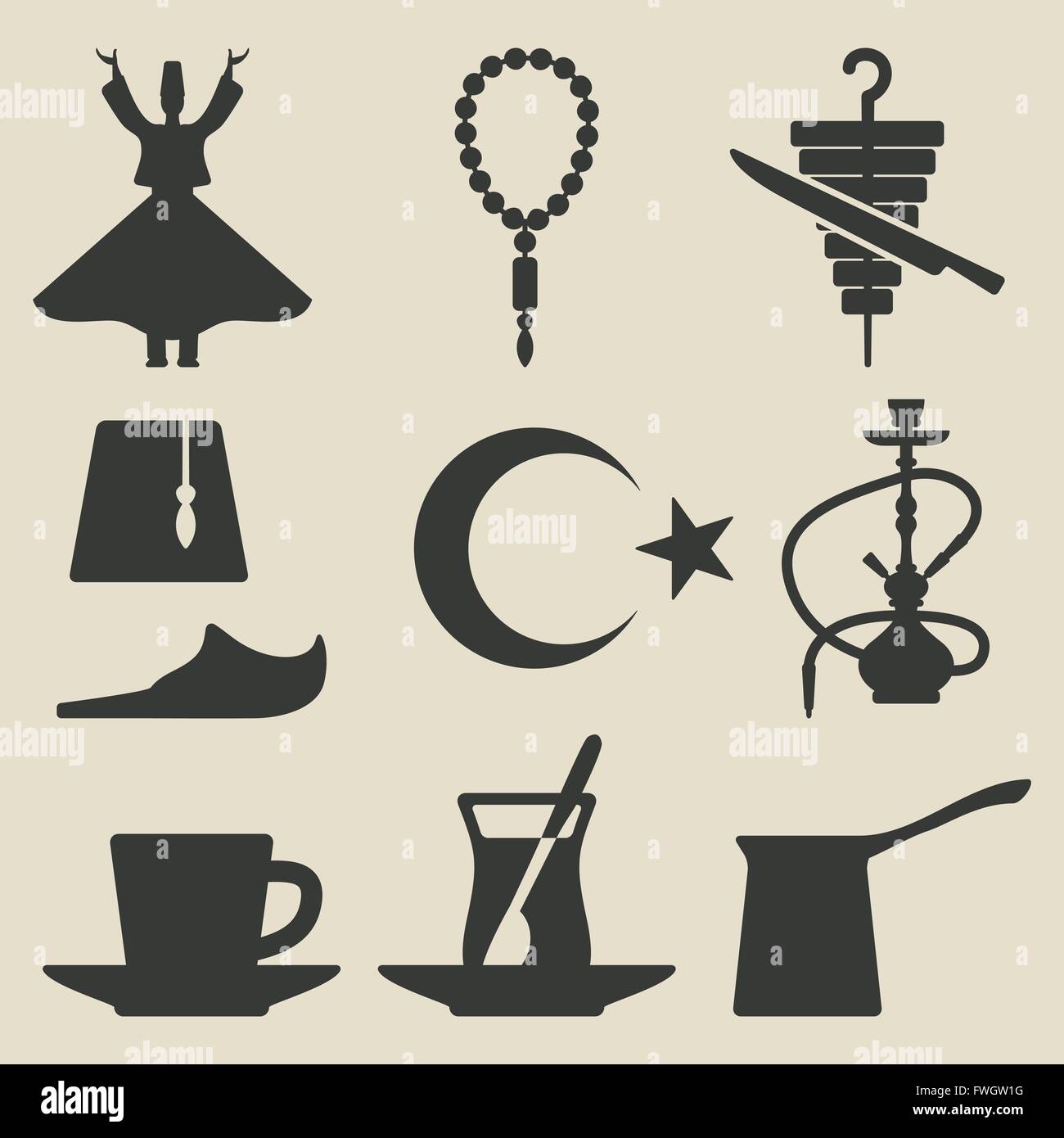 Turkish national icons set - vector illustration. eps 8 Stock Vector ...