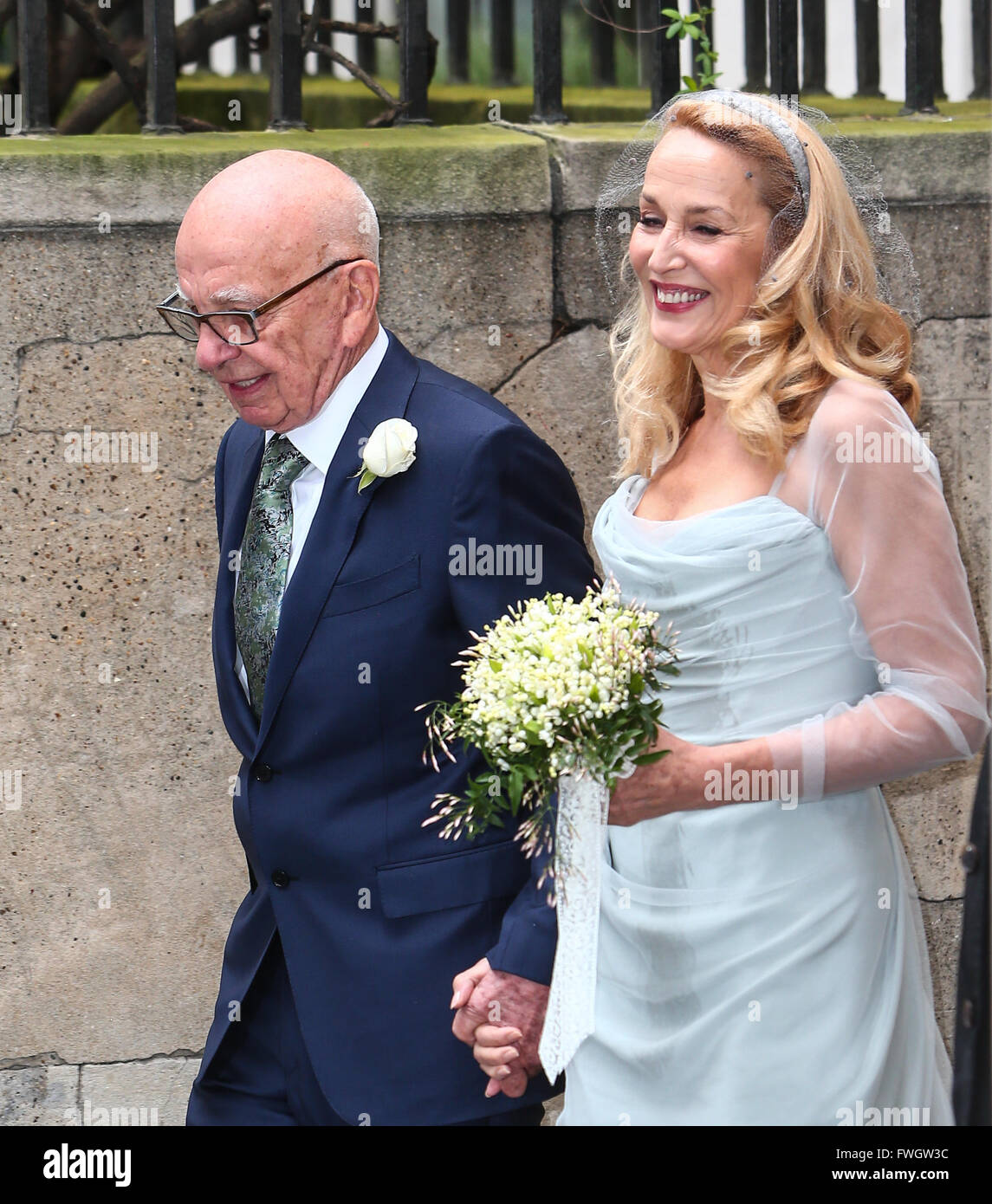Rupert Murdoch and Jerry Hall attend a wedding blessing at St.Bride's ...