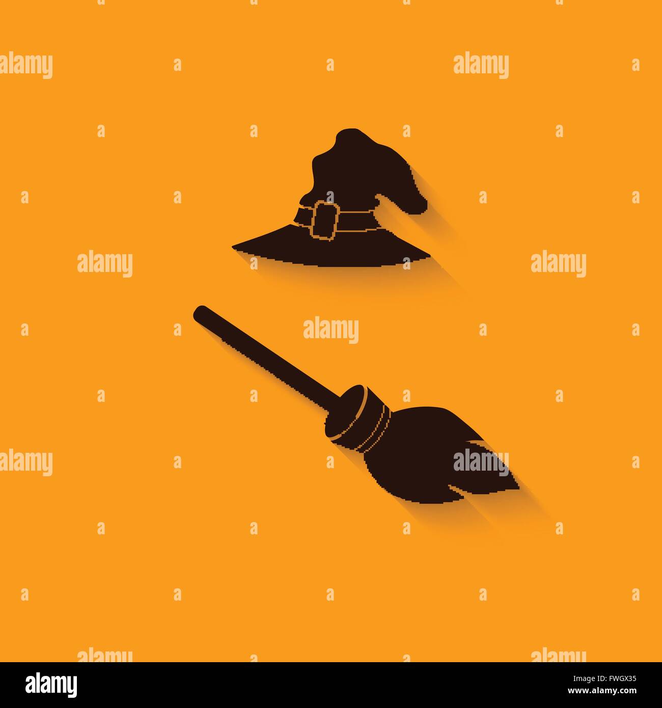 halloween Witch hat and broom - vector illustration. eps 10 Stock ...