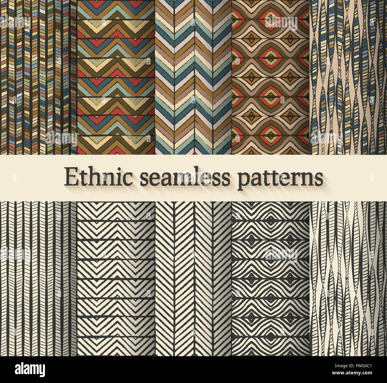 hand drawing ethnic seamless patterns set - vector illustration Stock ...
