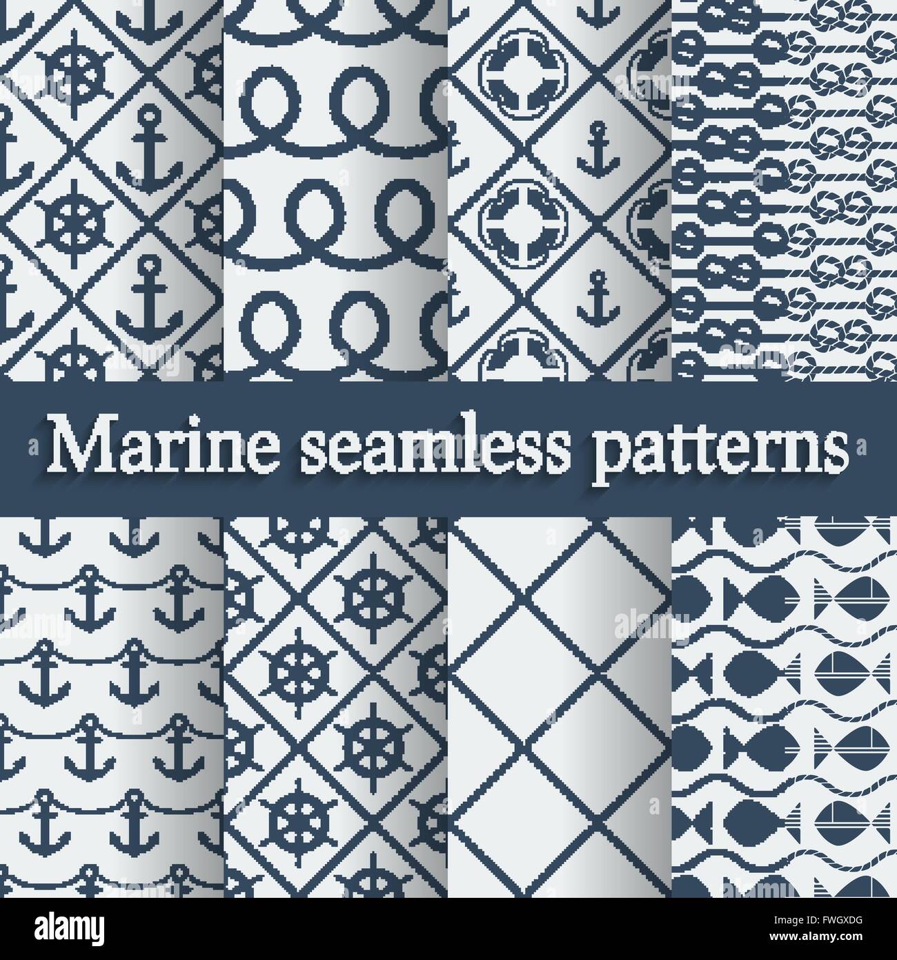 Blue marine seamless patterns set - vector illustration Stock Vector ...