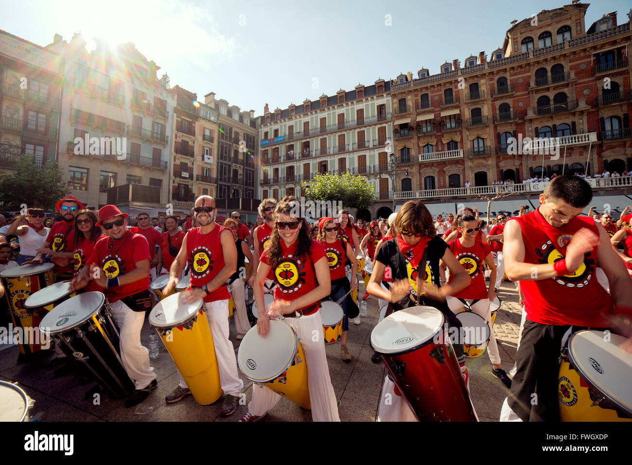 Spain Navarra Pamplona 10 July 2015 band playing drums in front of the ...