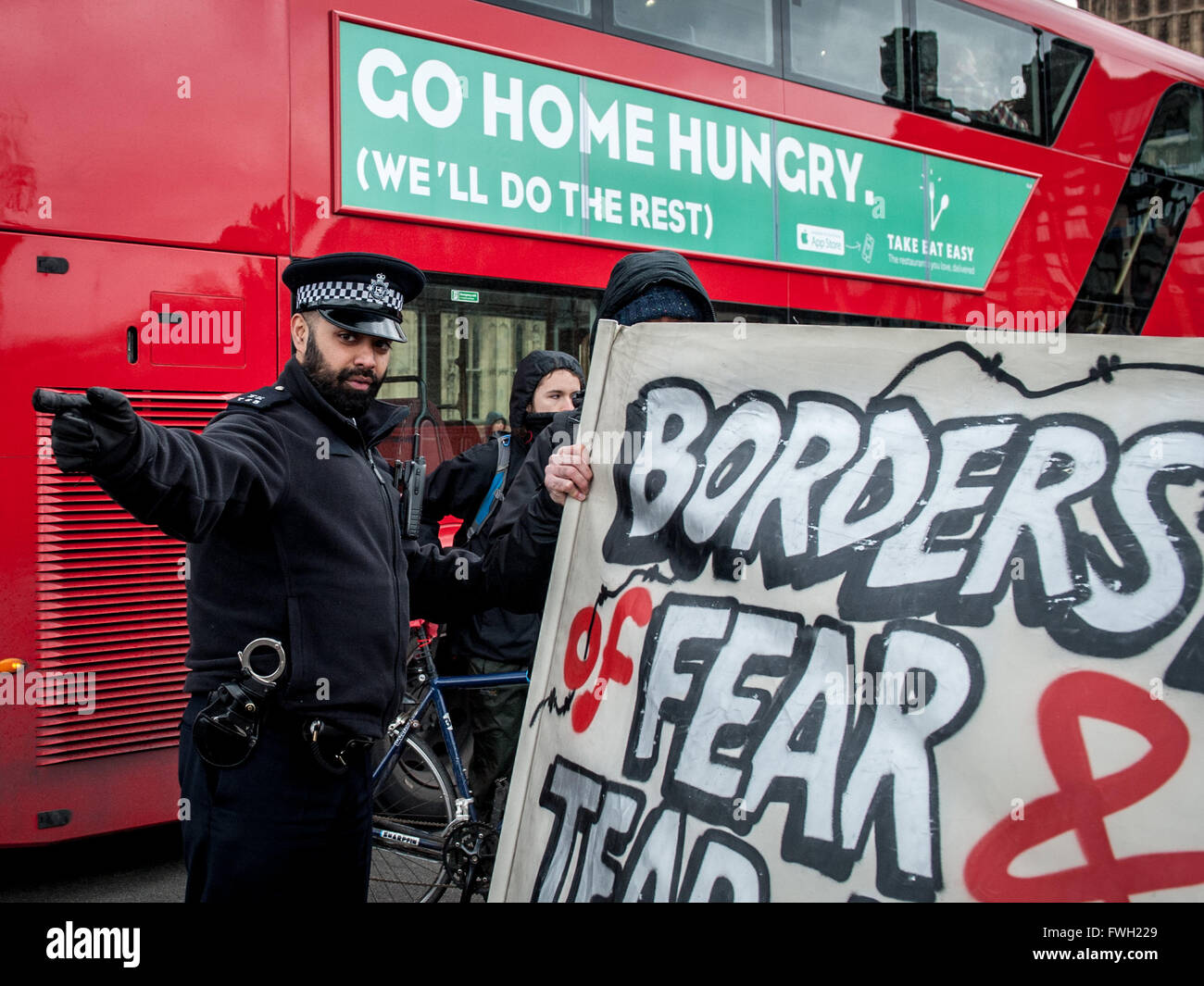 Activists from Refugees Welcome, No Borders and London 2 Calais groups ...