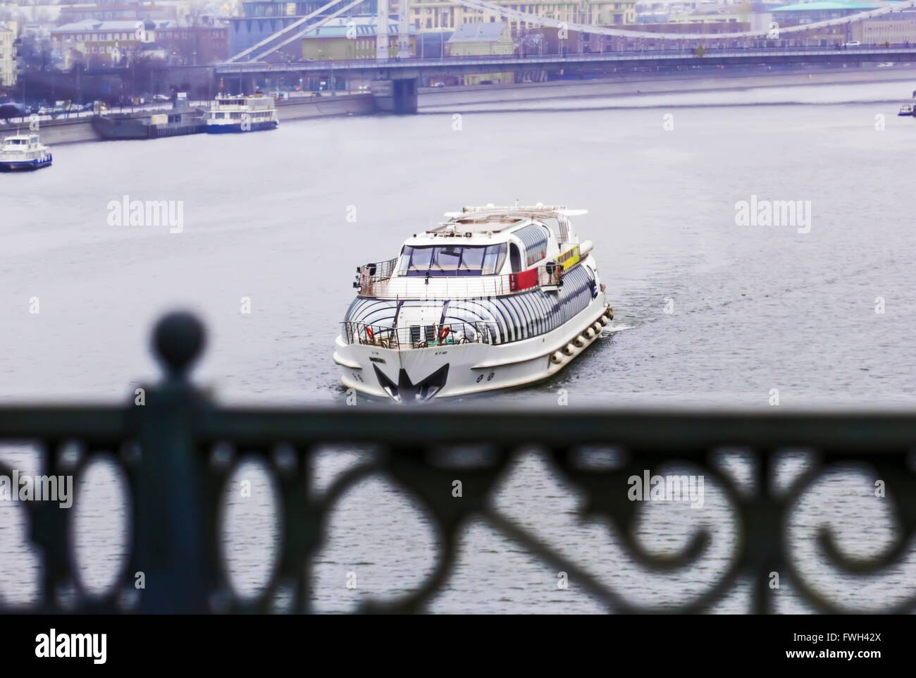 River bus on Moscow river at cloudy day Stock Photo - Alamy
