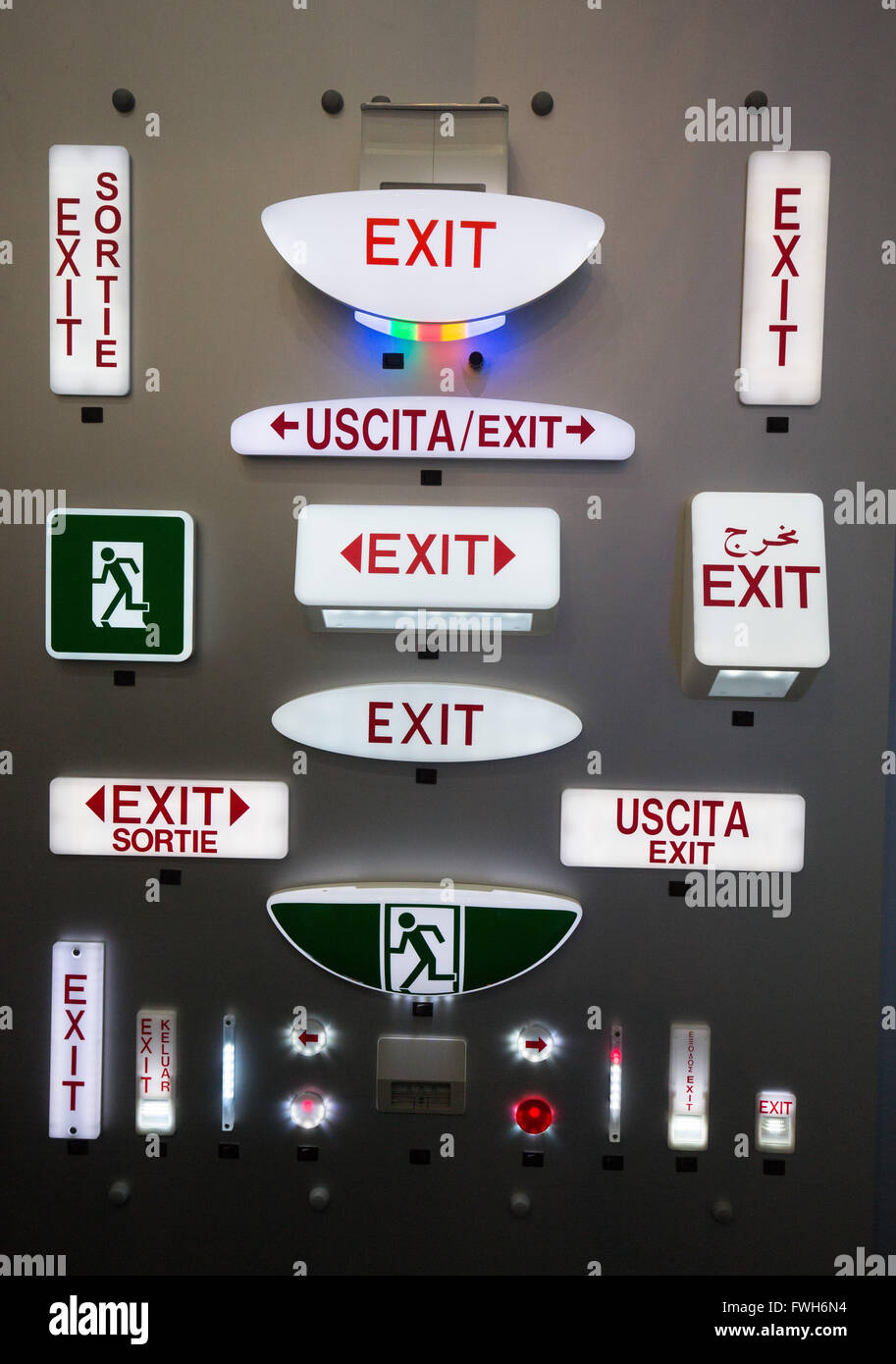 Hamburg, Germany. 05th Apr, 2016. Signs that read 'Exit' pictured at a ...