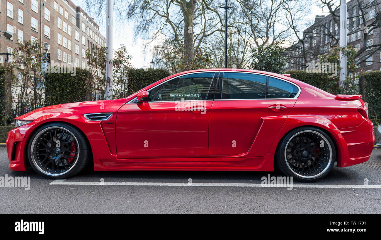 London, UK. 5 April 2016. A BMW M5 with Hamann customisation is one of ...