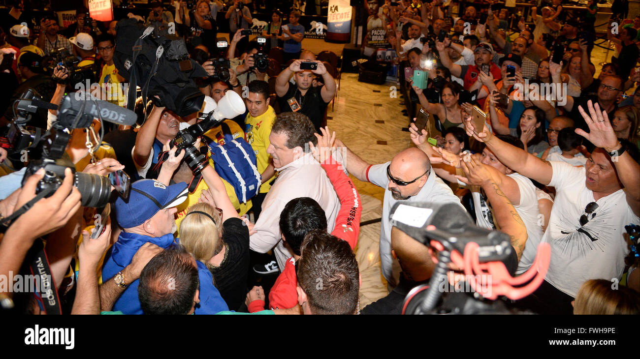 Manny Pacquiao arrives at the MGM Grand hotel on his upcoming fight ...