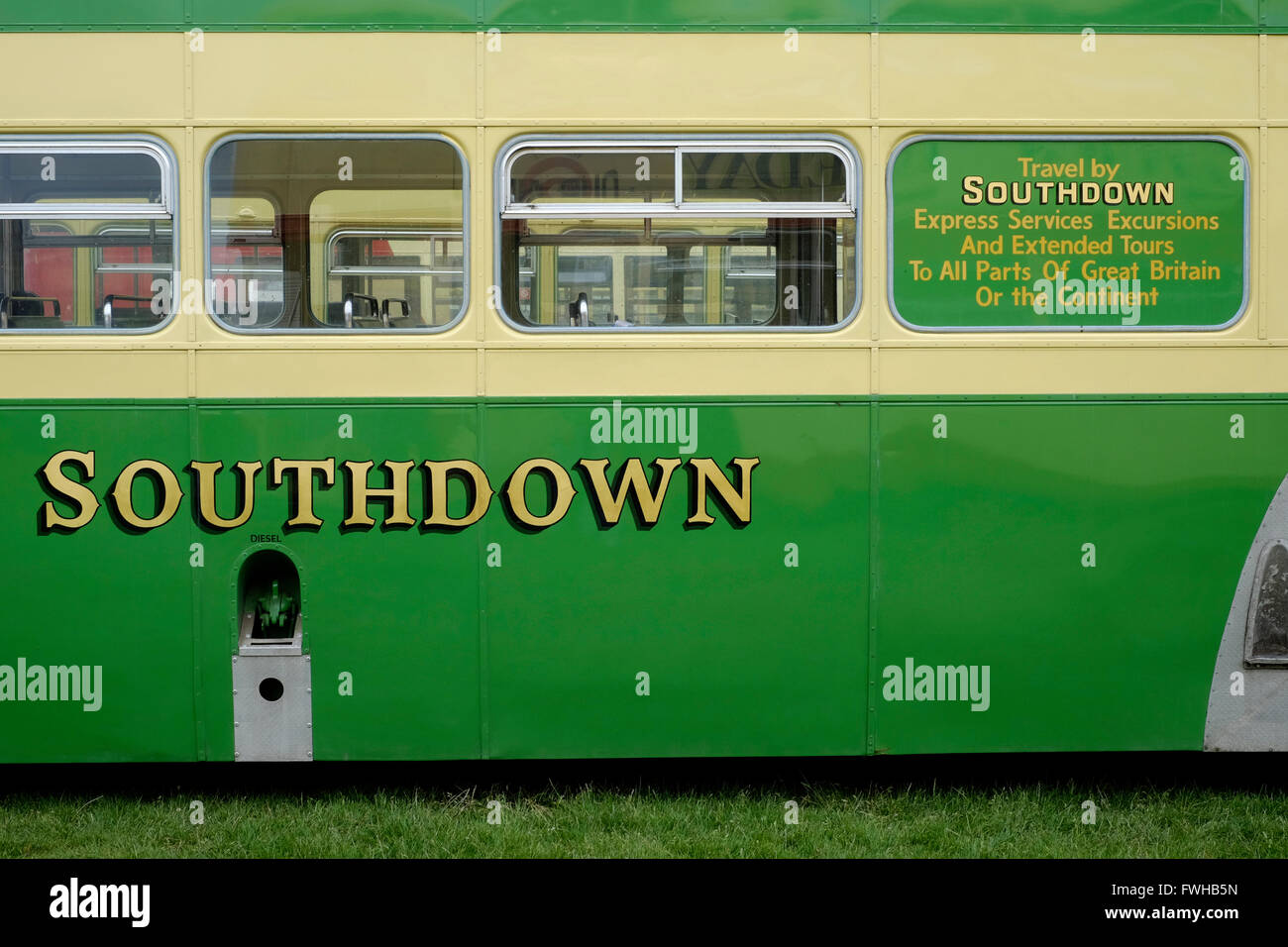 southdown logo on the side of a bus at a show of classic vintage buses ...