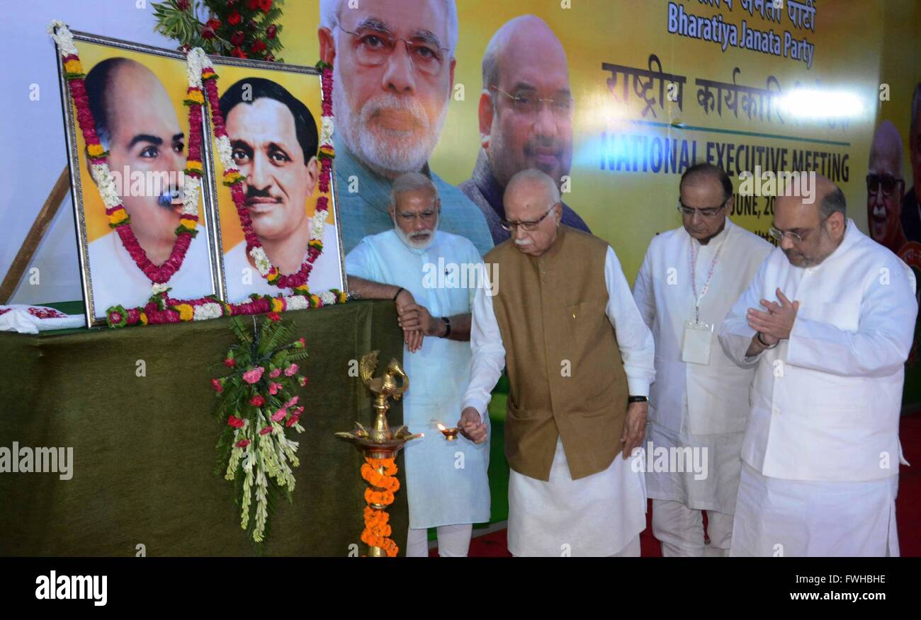 June 12, 2016 - Allahabad: Prime minisnter Narendra Modi, BJP national president Amit Shah, Lal ...