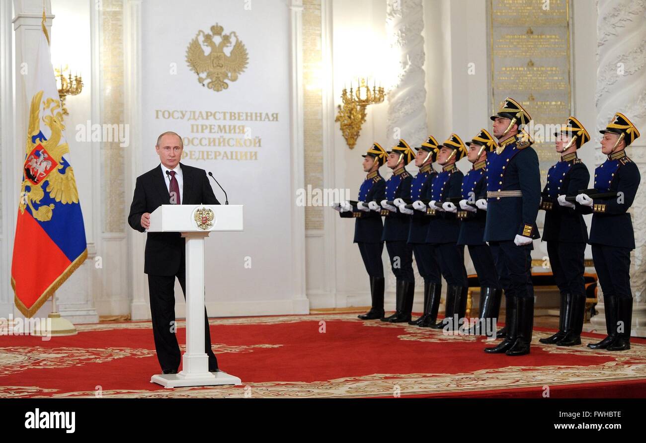 Russian President Vladimir Putin During A Ceremony Presenting The