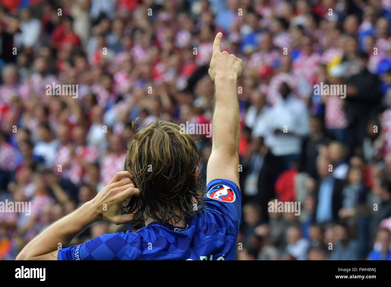 Luka Modric of Croatia celebrates after scoring his side's first goal ...