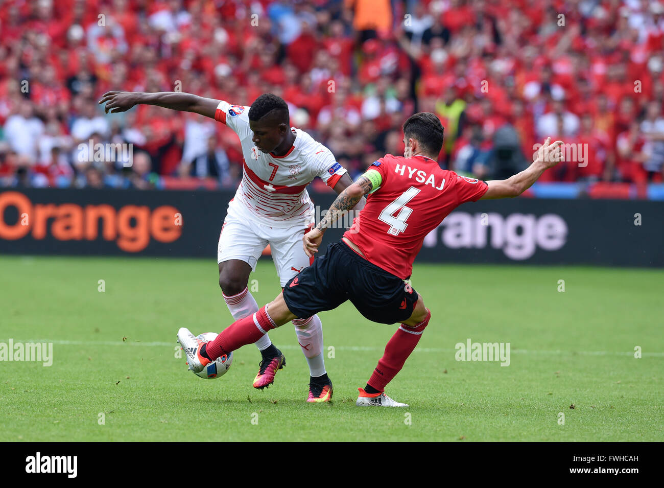 Lens, France. 11th June, 2016. Breel Embolo (SUI), Elseid Hysaj (ALB ...