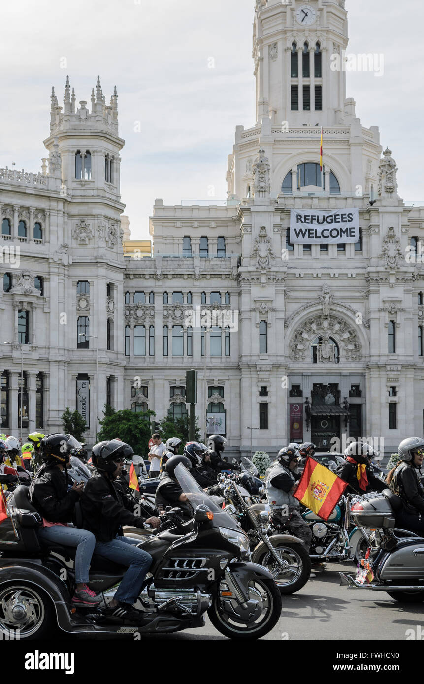 Madrid, Spain, 12 st June 2016. A motorcycles meeting in Cibeles square ...