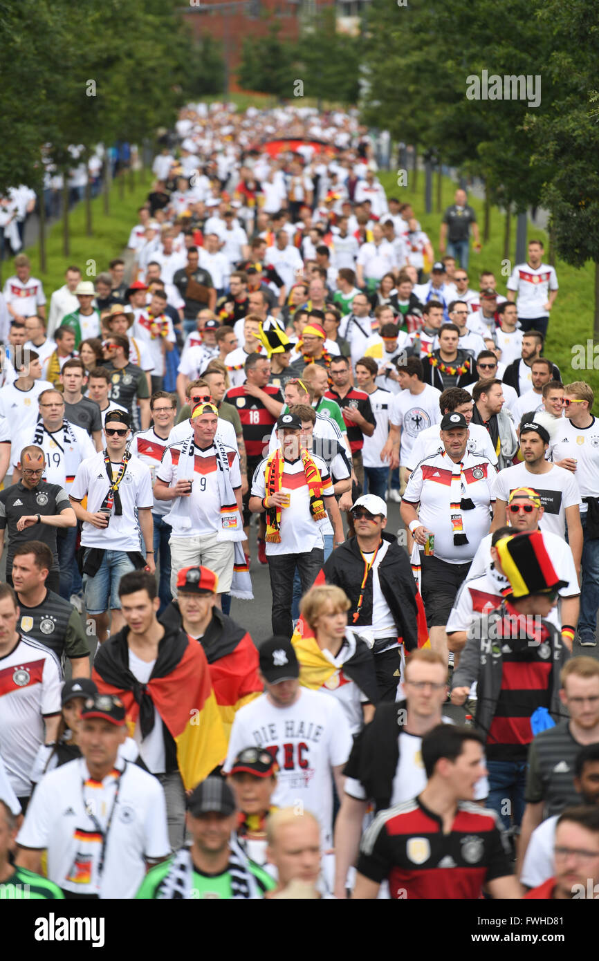 German fans arrive at the stadium before the UEFA Euro 2016 Group C ...