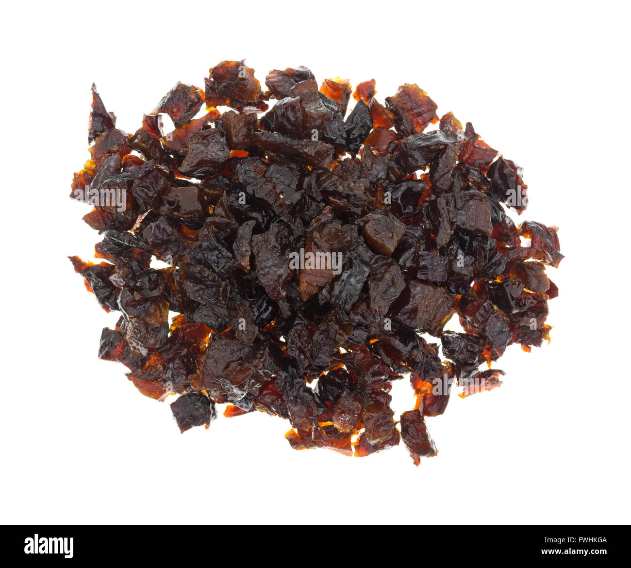 Top view of a portion of diced prunes isolated on a white background ...