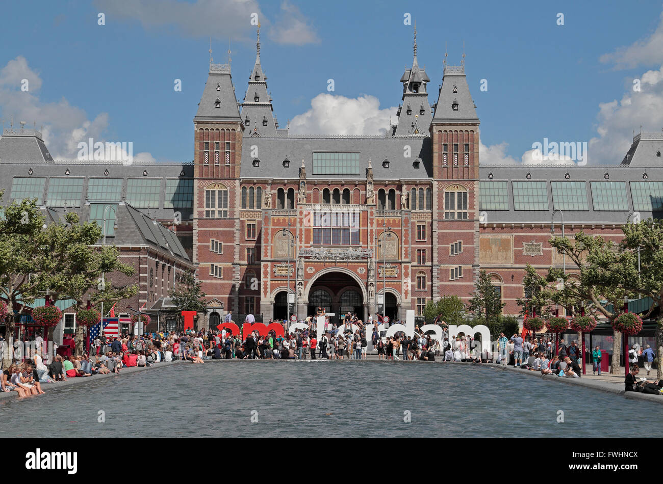 The Rijksmuseum viewed from across the pond in Museum Plein, Amsterdam ...