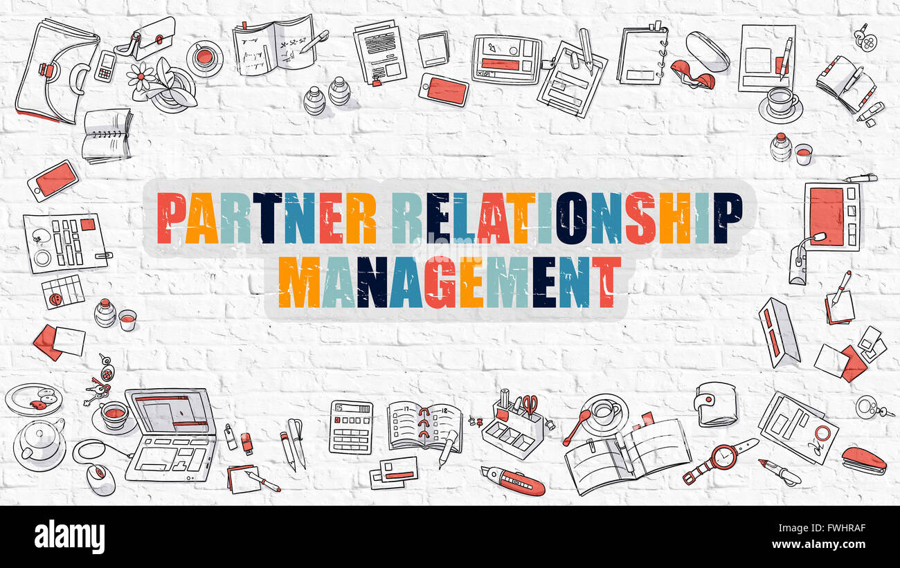 Partner Relationship Management Concept with Doodle Design Icons Stock ...