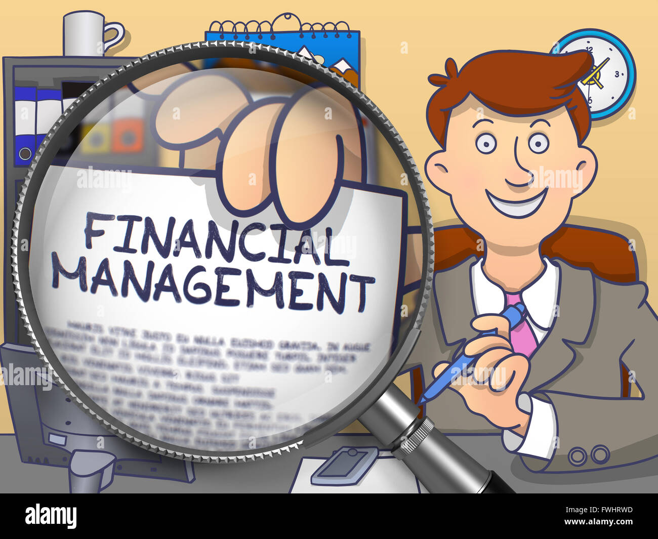 Financial Management through Magnifier. Doodle Concept Stock Photo - Alamy