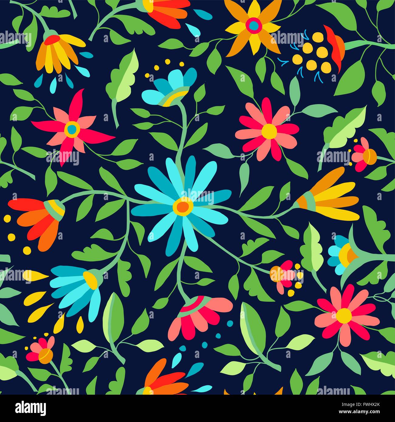 Colorful floral spring seamless pattern with daisy flowers, leaves and ...