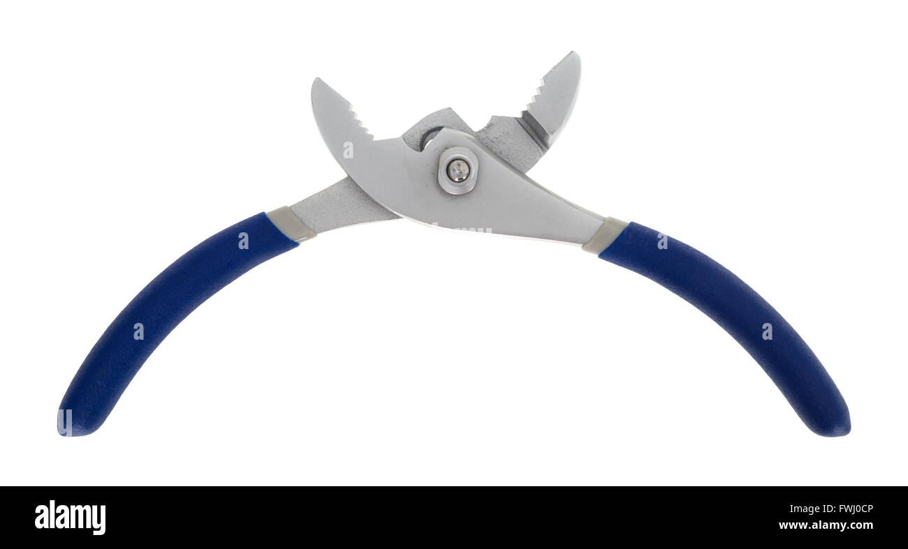 Wide open soft blue handle grip pliers isolated on a white background ...