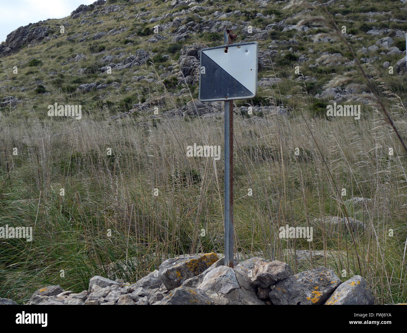 Sign on boundary of land where hunting is prohibited, Mallorca ...