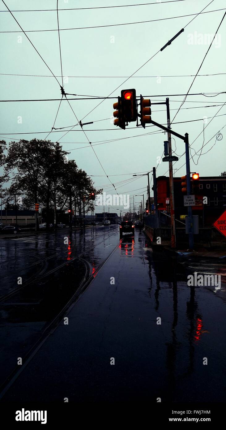 Road Signal At Wet Street During Monsoon Stock Photo - Alamy
