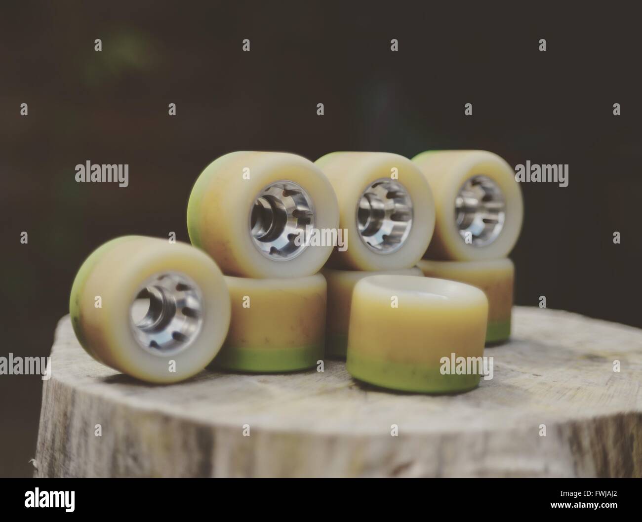 Skate Wheels On Tree Stump Stock Photo - Alamy