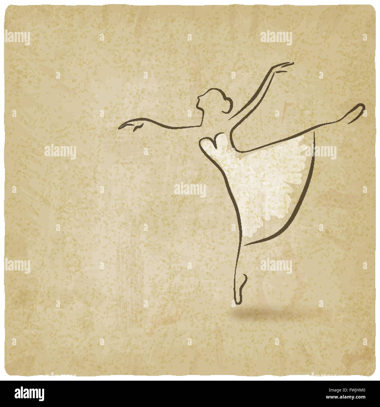 ballerina dancing studio symbol old background - vector illustration ...