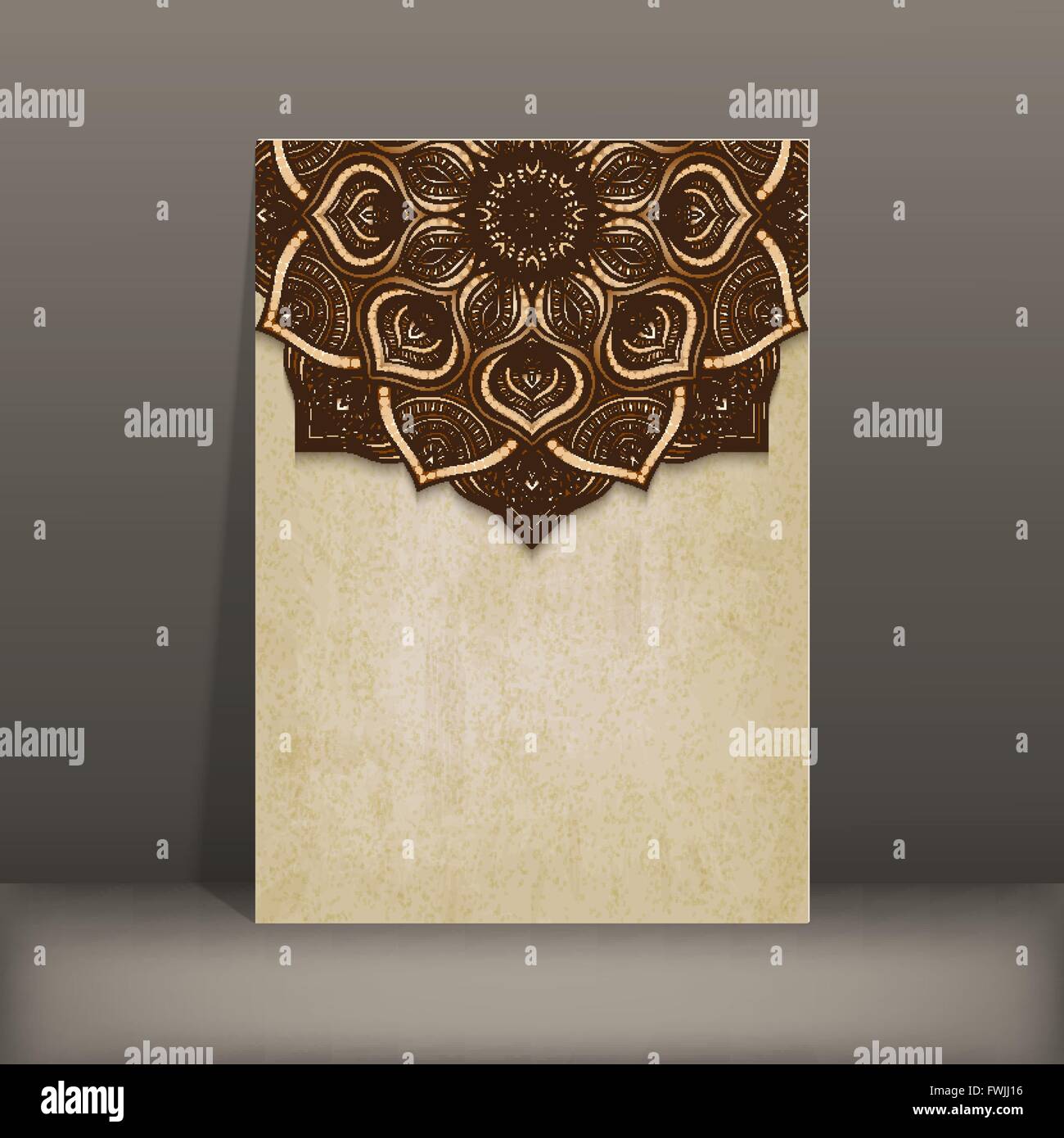grunge paper card with brown floral circular pattern - vector ...