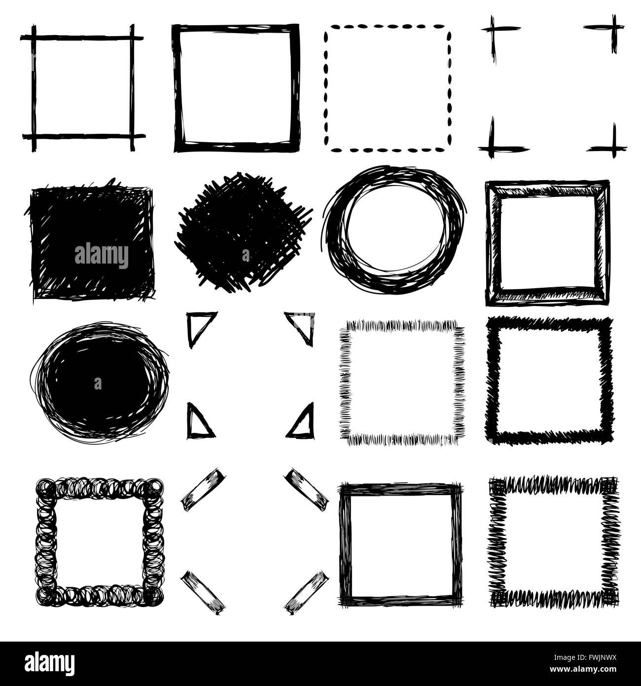 hand-drawn scribble frames and corners - vector illustration. eps 8 ...