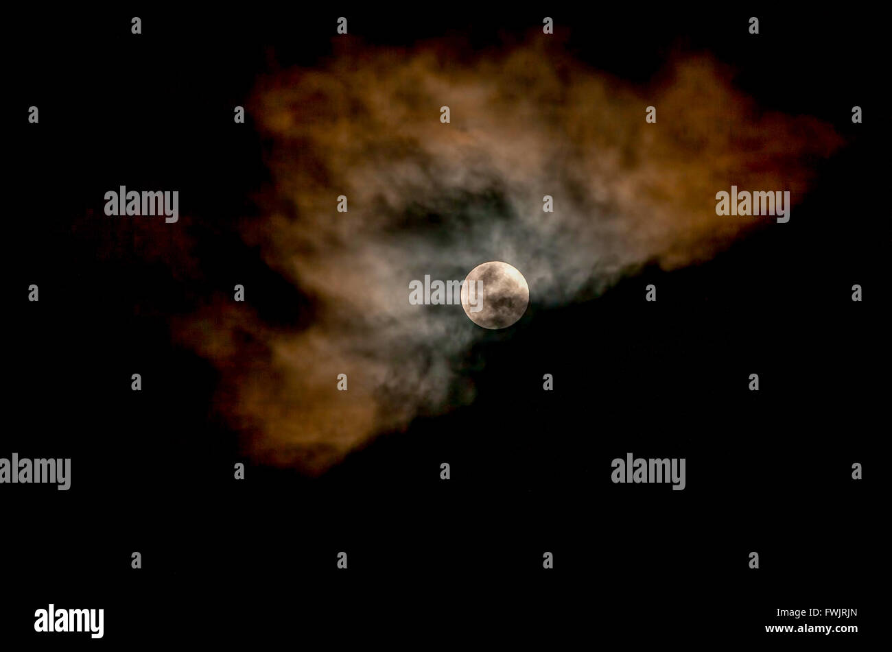 Dark Sky With Full Moon, Stars And Clouds, Lunar Eclipse Stock Photo ...