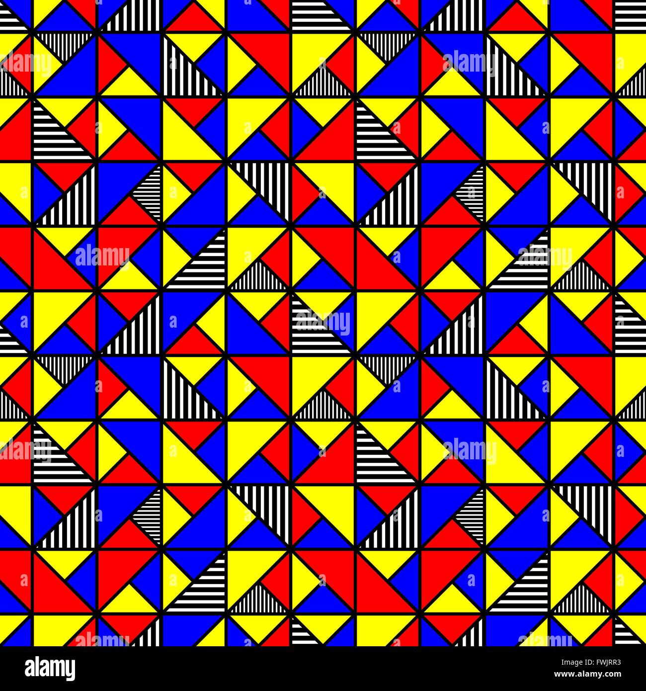 bright colored pattern with squares and triangles in style of the 80s ...