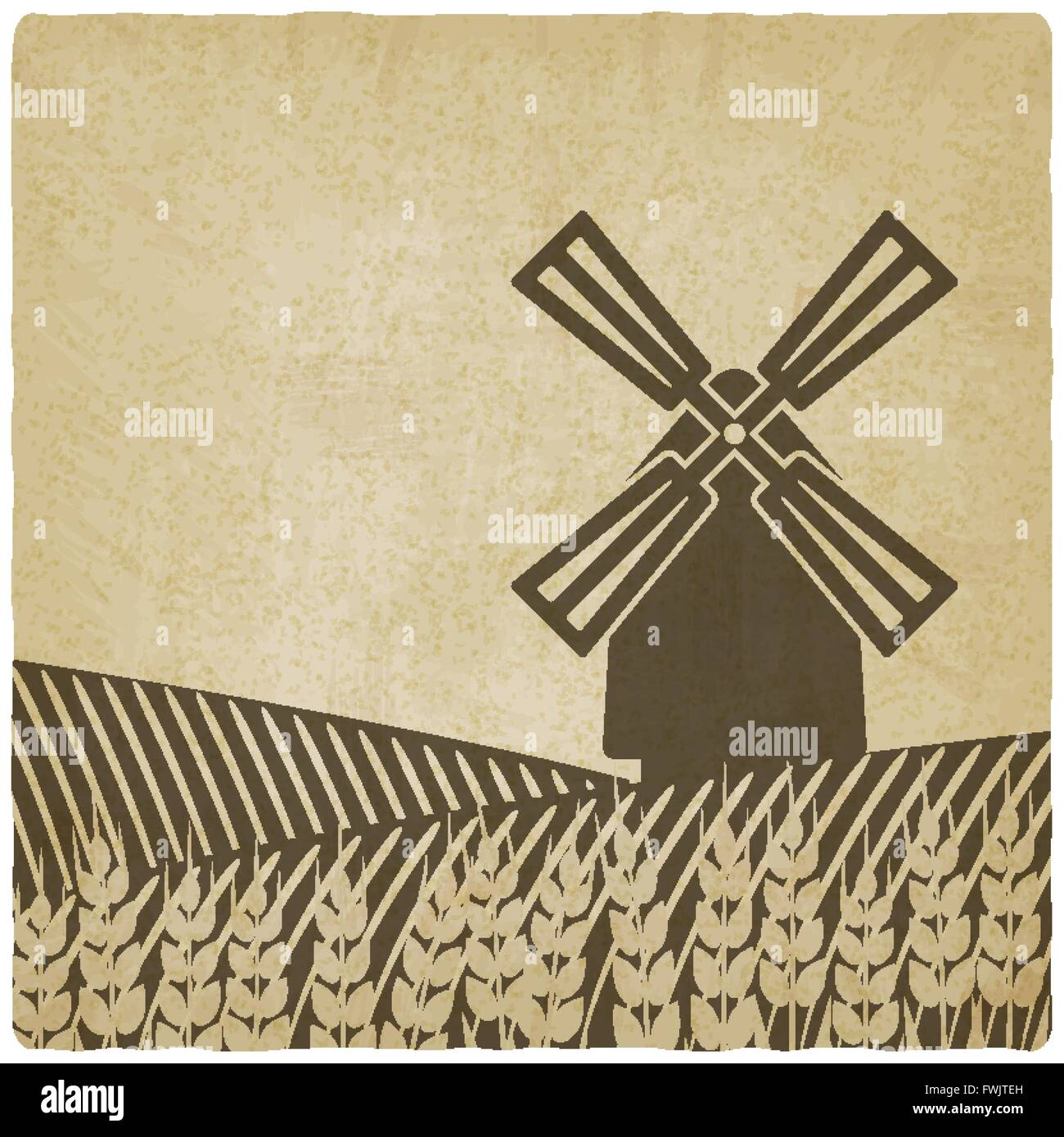windmill in wheat field old background. vector illustration - eps 10 ...