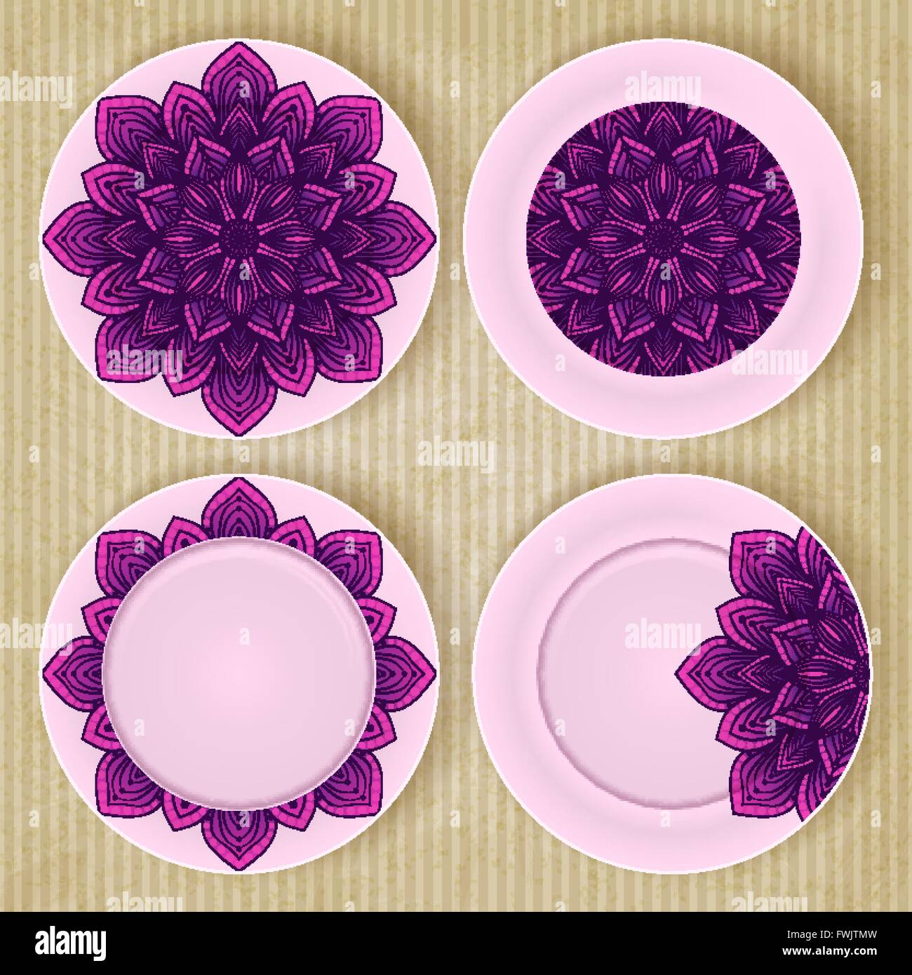 Plates with floral pattern set on retro background - vector ...
