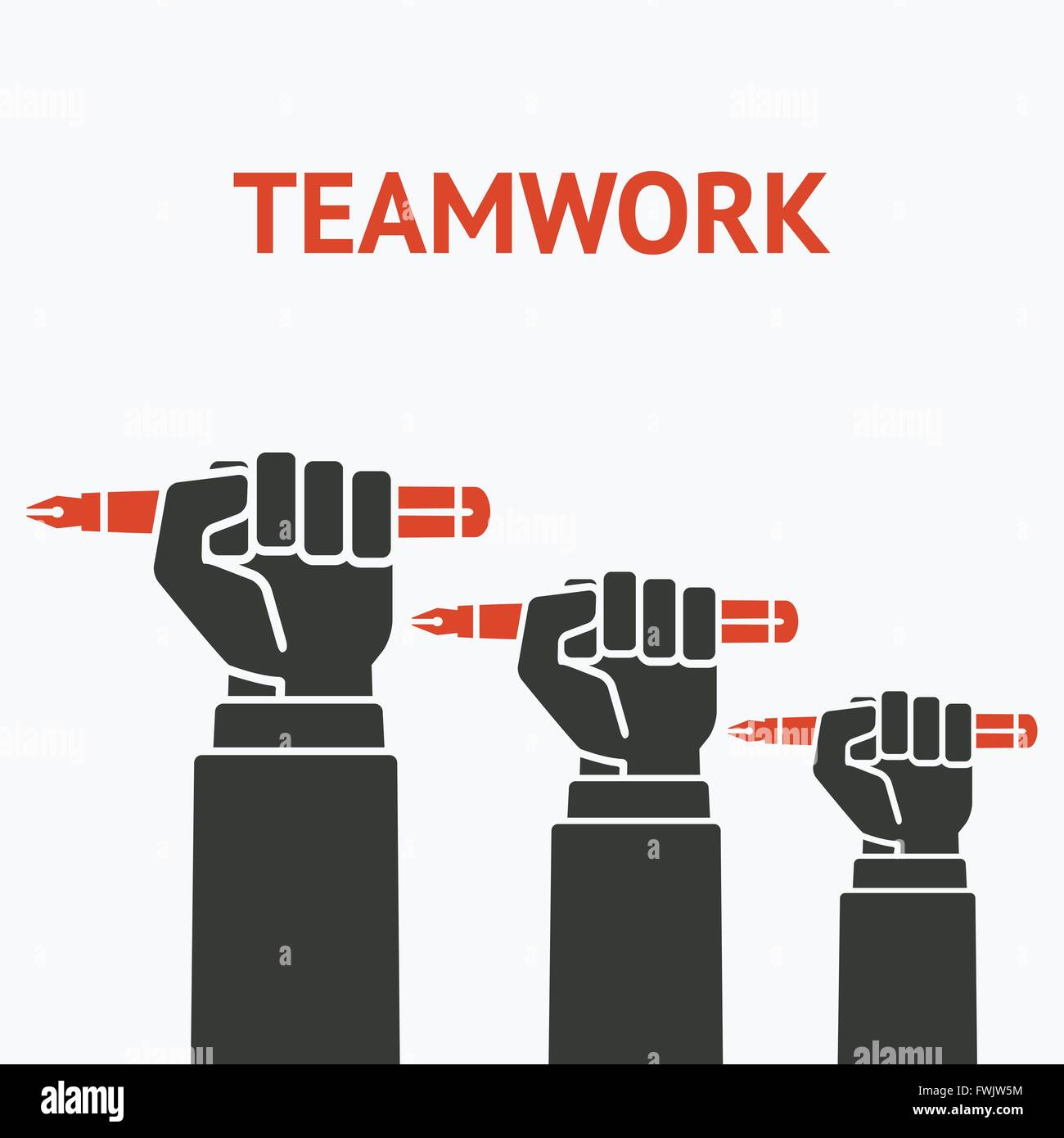teamwork concept symbol office workers hand with pen - vector ...