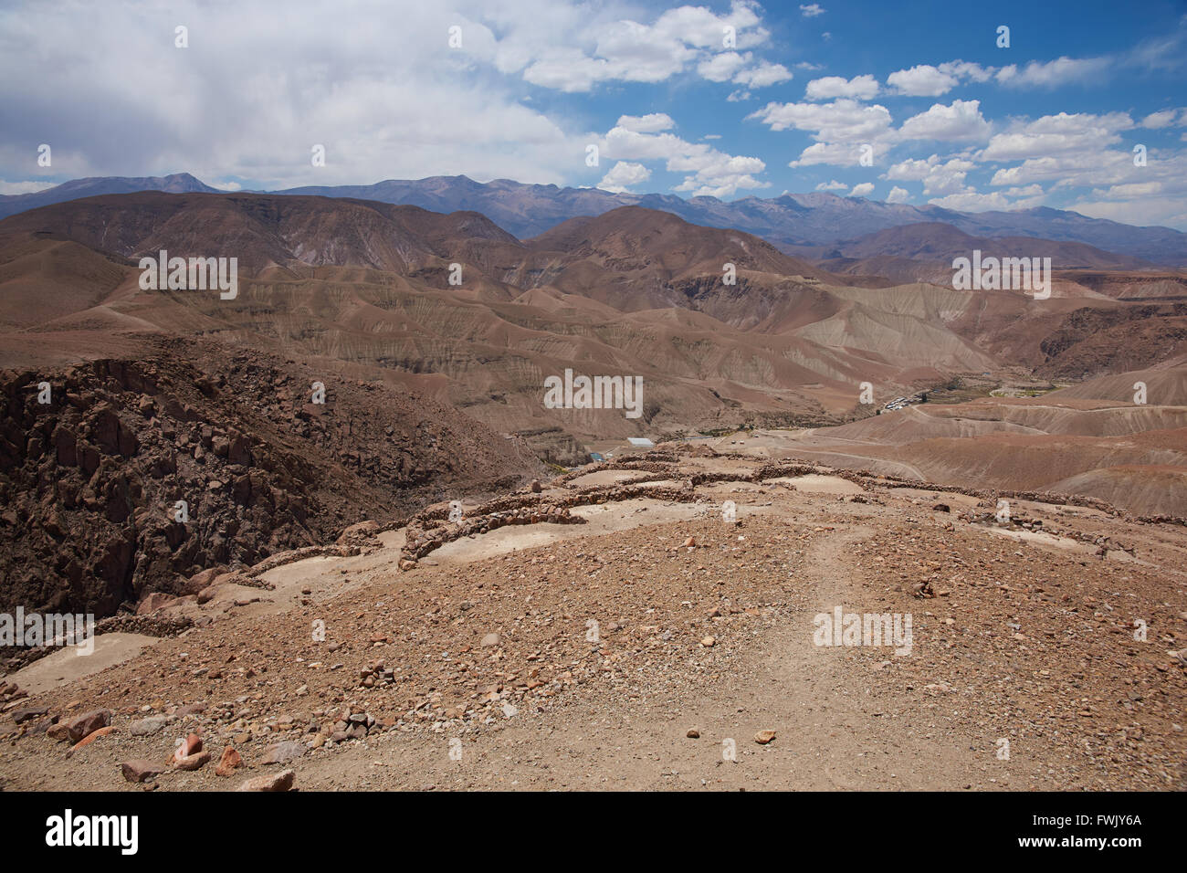 Archeological site with remains of the historic fortress of Pukara de ...