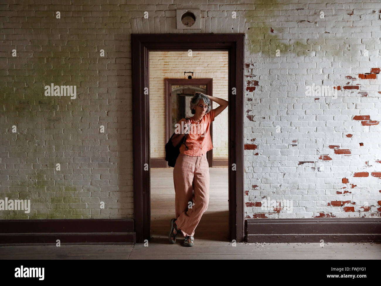 Woman posing in doorway, Fort Warren, Georges Island, Boston ...