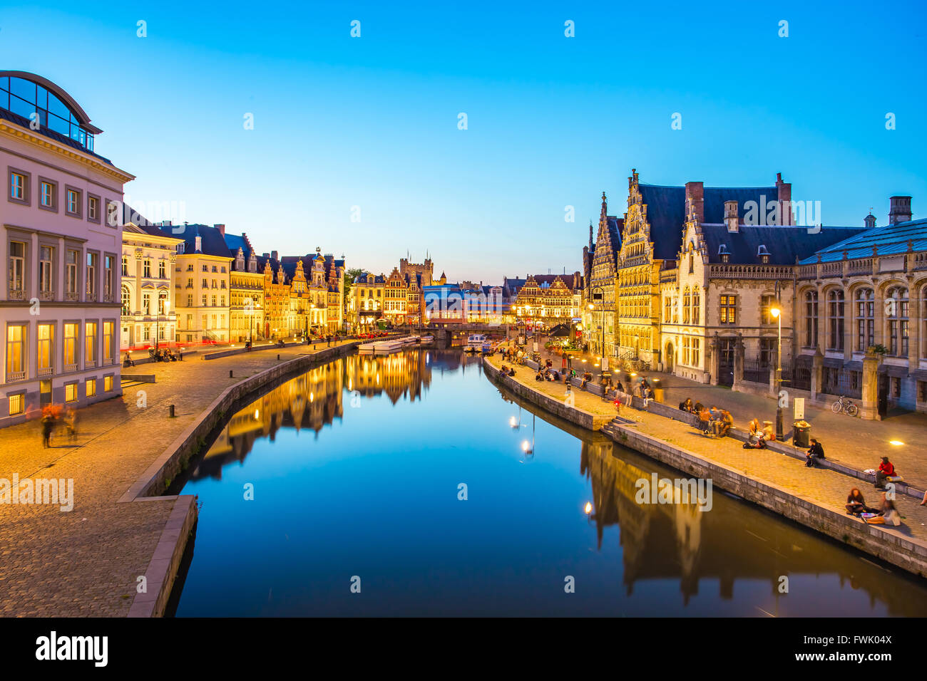 Night at Ghent canal in Belgium Stock Photo - Alamy