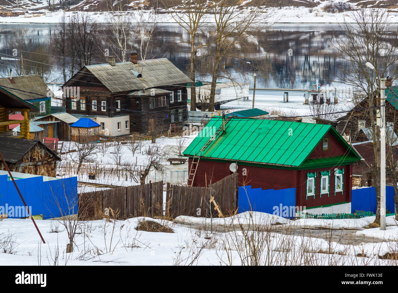small village on banks of river Volga, Russia Stock Photo - Alamy