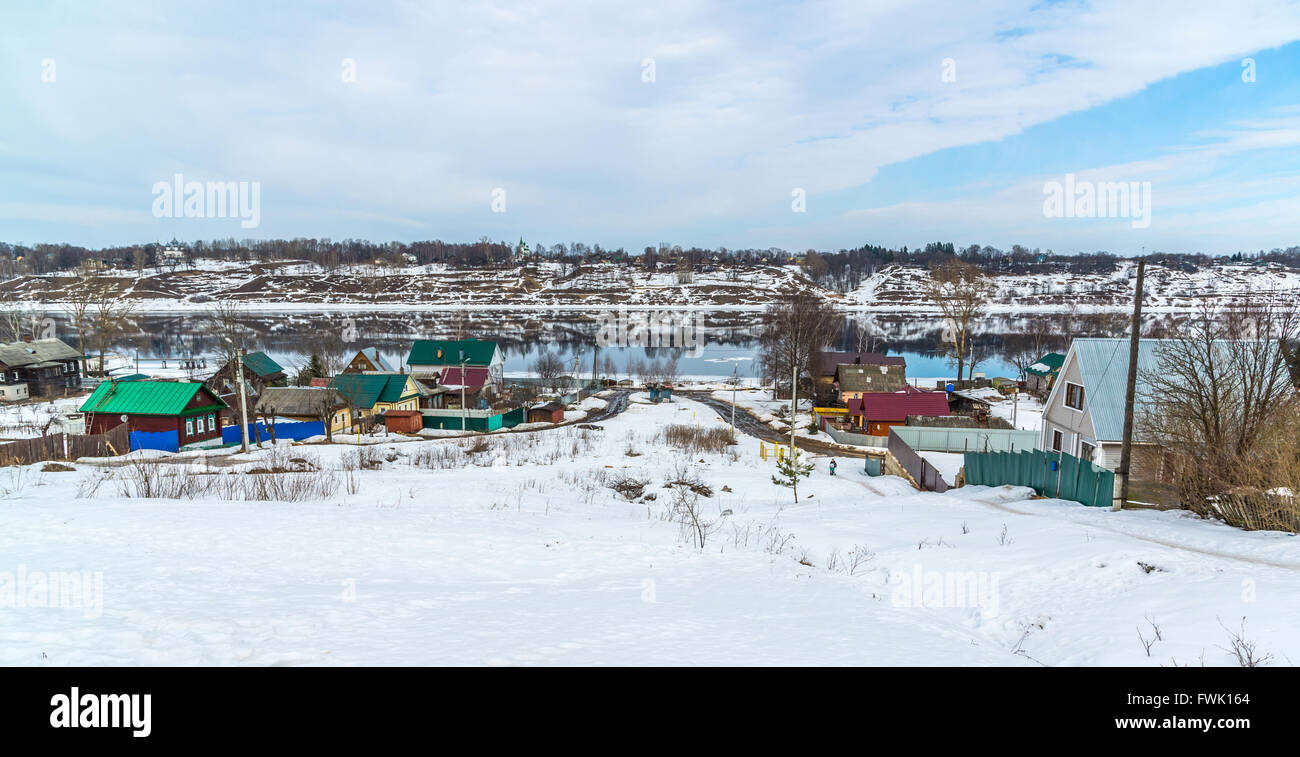 small village on banks of river Volga, Russia Stock Photo - Alamy