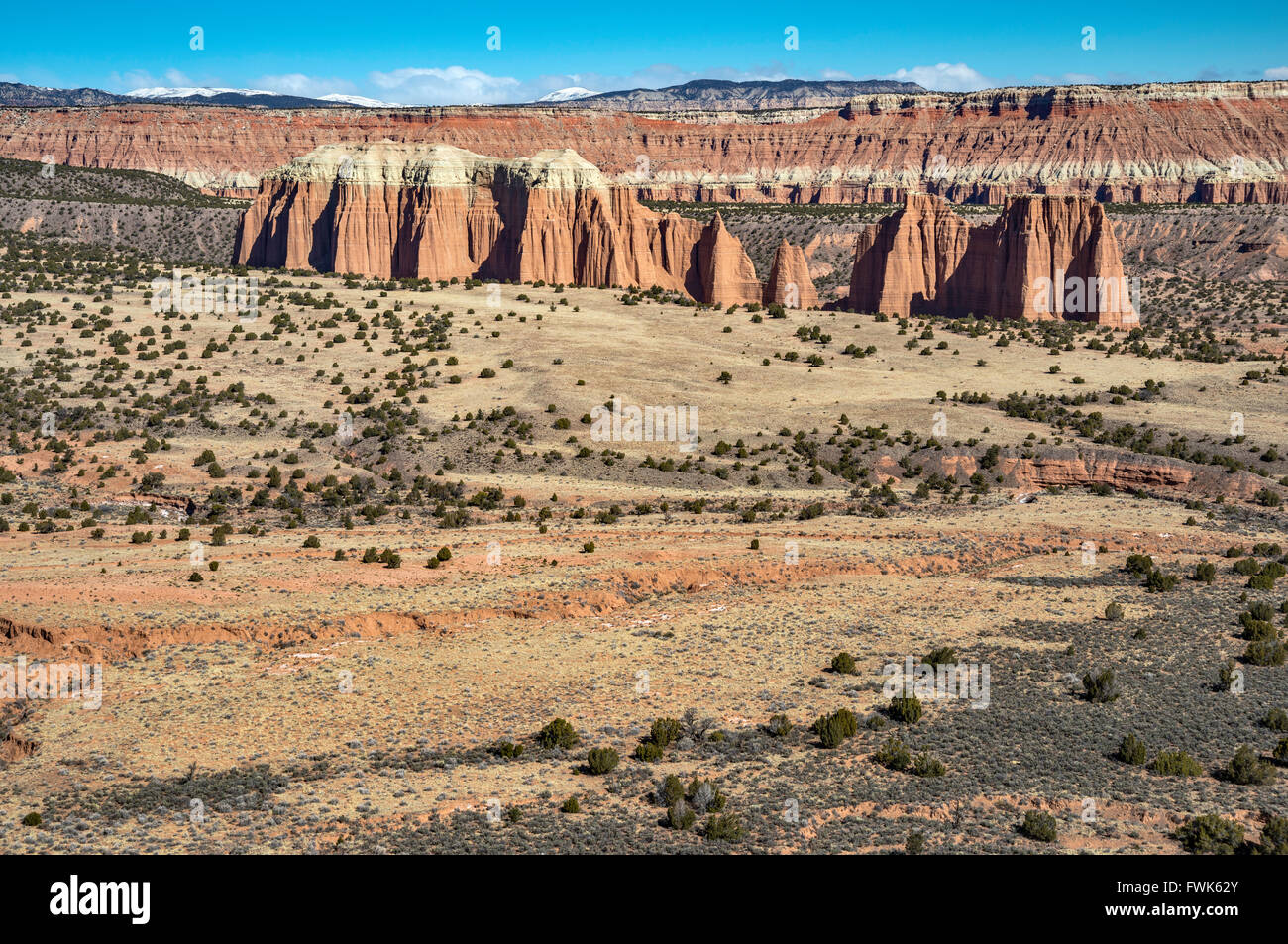 Towers and cliffs in Upper Cathedral Valley, Capitol Reef National Park ...