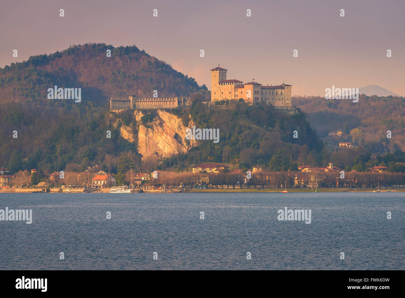 Fortress of Angera (Rocca di Angera), view from Arona, lake Maggiore ...